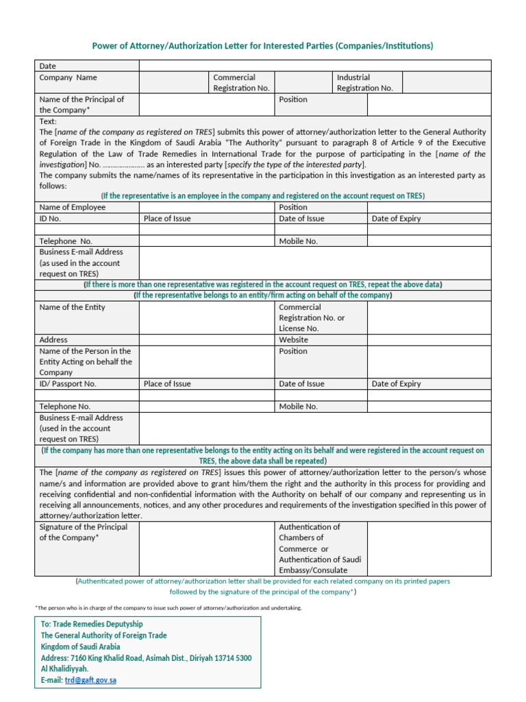 Authorization Letter or Power of Attorney and Undertaking For ...