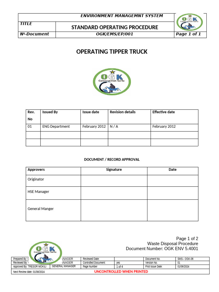 Ogk Ems Ep 001 Procedure for Waste Disposal | PDF | Personal Protective ...