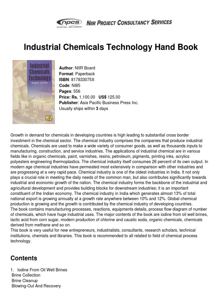 (NIIR) Industrial Chemicals Technology Hand Book | PDF | Chemical ...