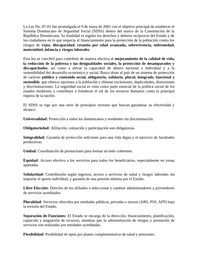 Ley 87-01 Creación Del Sistema Dominicano de Seguridad Social (SDSS ...