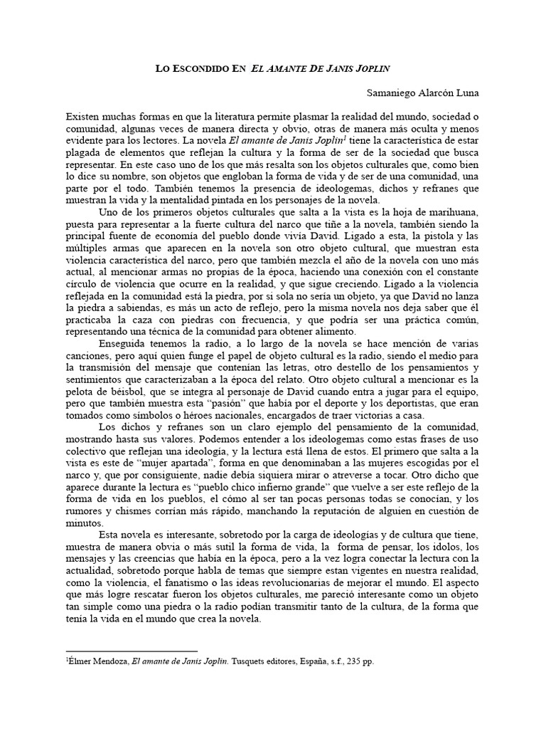 Lo Escondido en El Amante de Janis Joplin | PDF