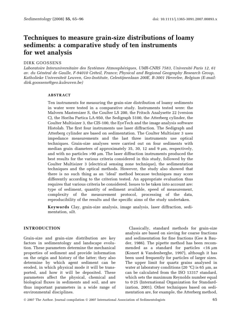 2007_Goossens_TechniquesMeasureGrain-size | PDF | Optics | Particle ...
