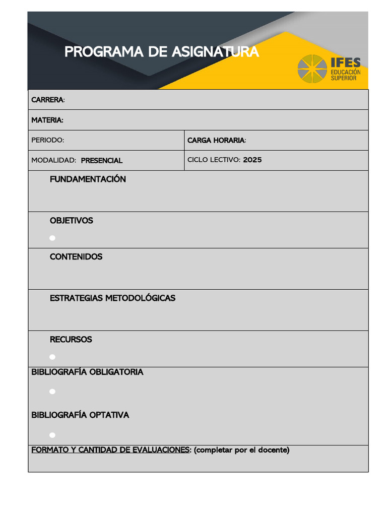 Formato de Programa Presencial 2025 | PDF