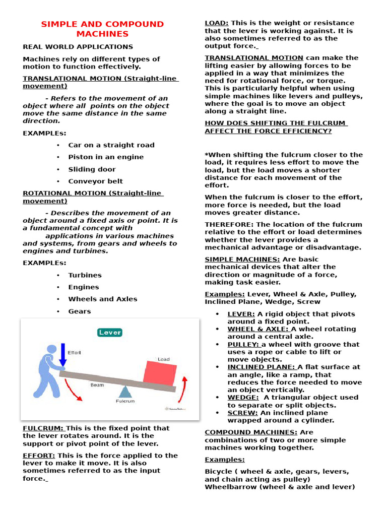 Gen Sci l3 Rev Simple and Compound Machines | PDF | Lever | Machines