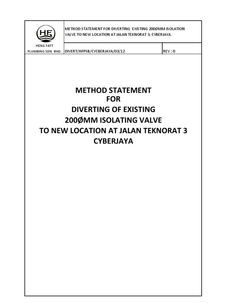 Method Statement | PDF | Plumbing | Valve
