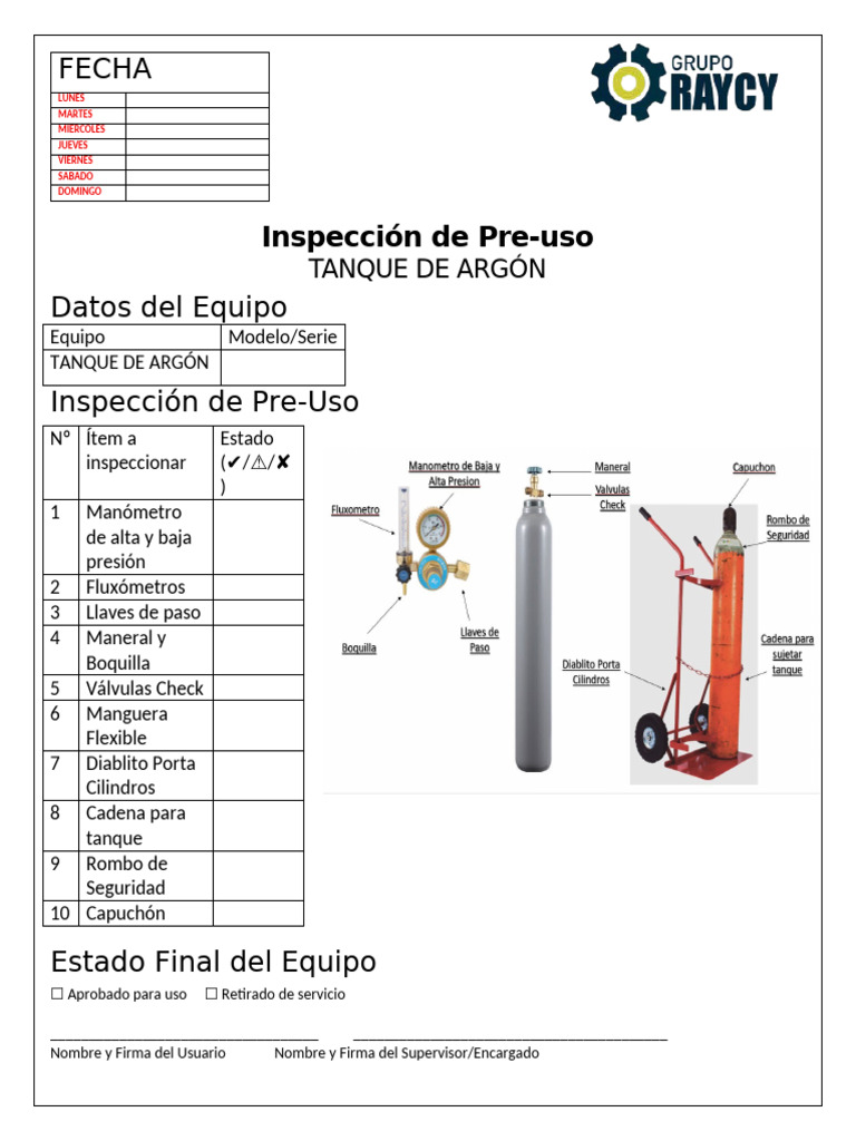 Tanque de Argon Checklist 2.0 | PDF