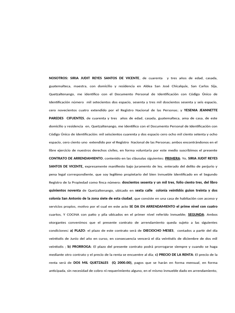 Documento Privdo de Arrendato.siria Judit Reyes Santos de Vicente | PDF