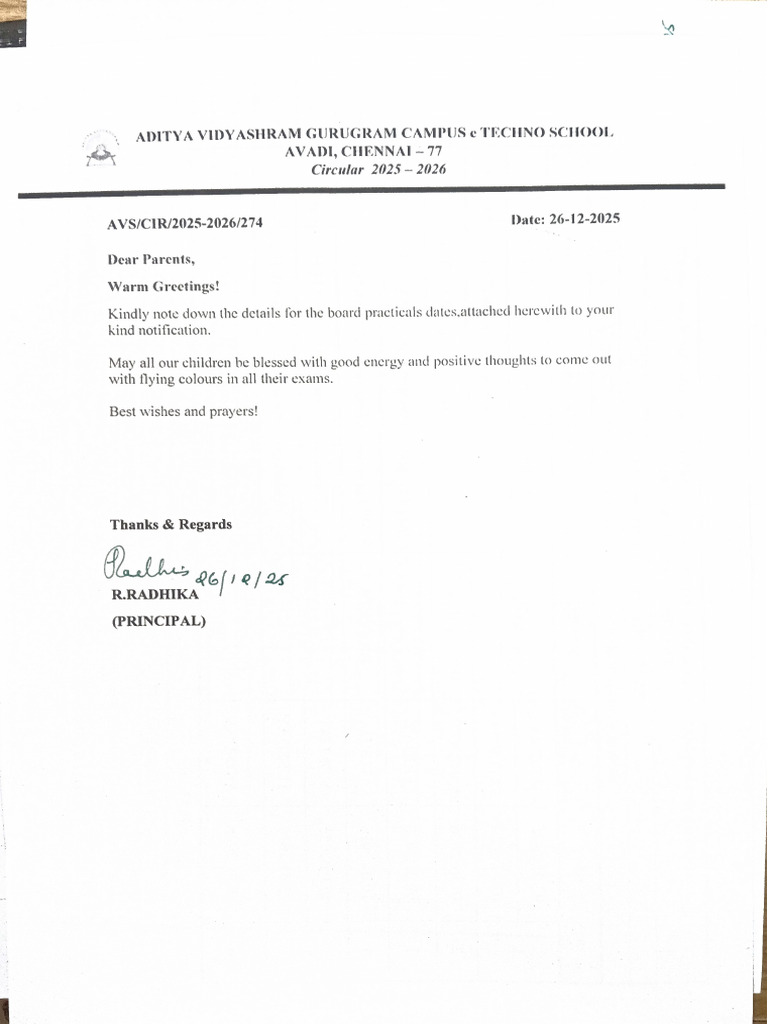 Circular No.274 - Board Practical Timetable | PDF
