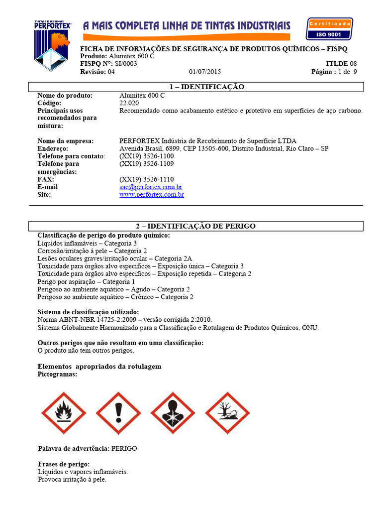 Fispq Perfortex 600cº | PDF | Incêndios | Toxicidade