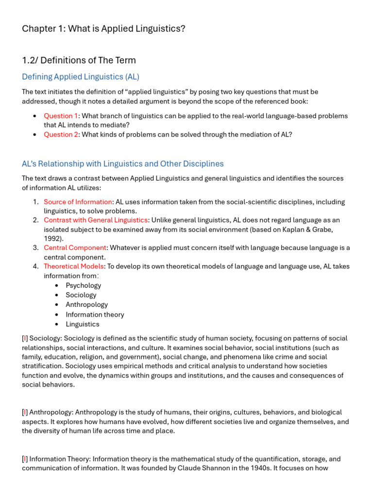 Applied Linguistics 1st Semester | PDF | Language Acquisition | Linguistics