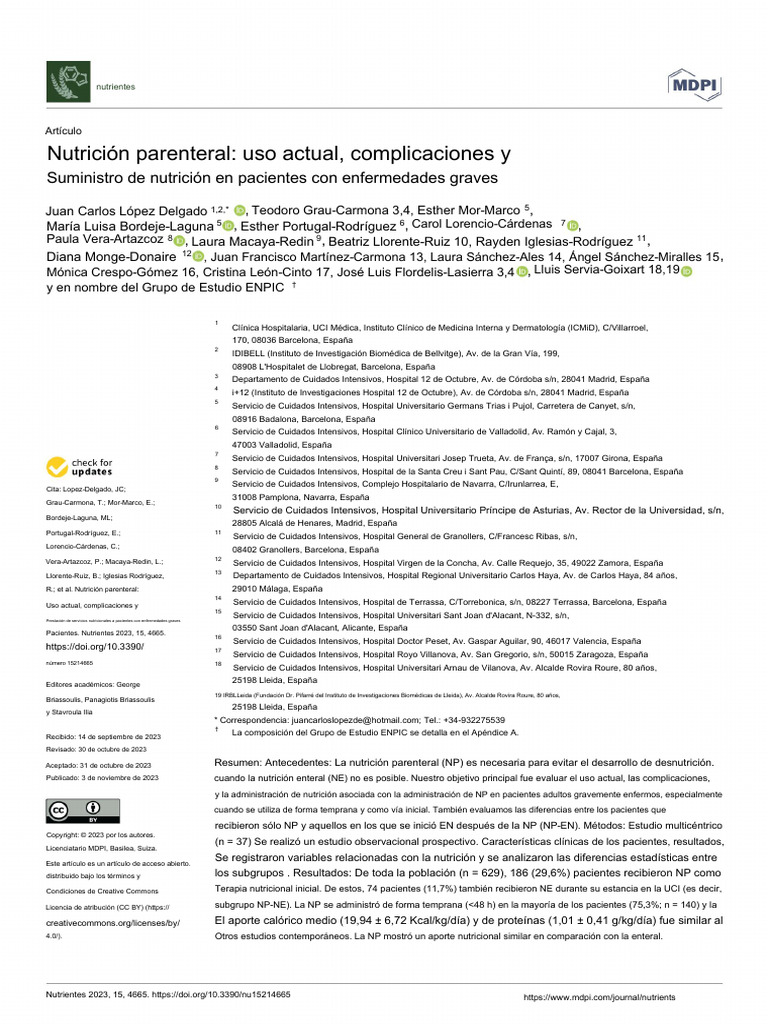 2.1 Nutrición Parenteral Uso Actual y Complicaciones | PDF | Medicina ...