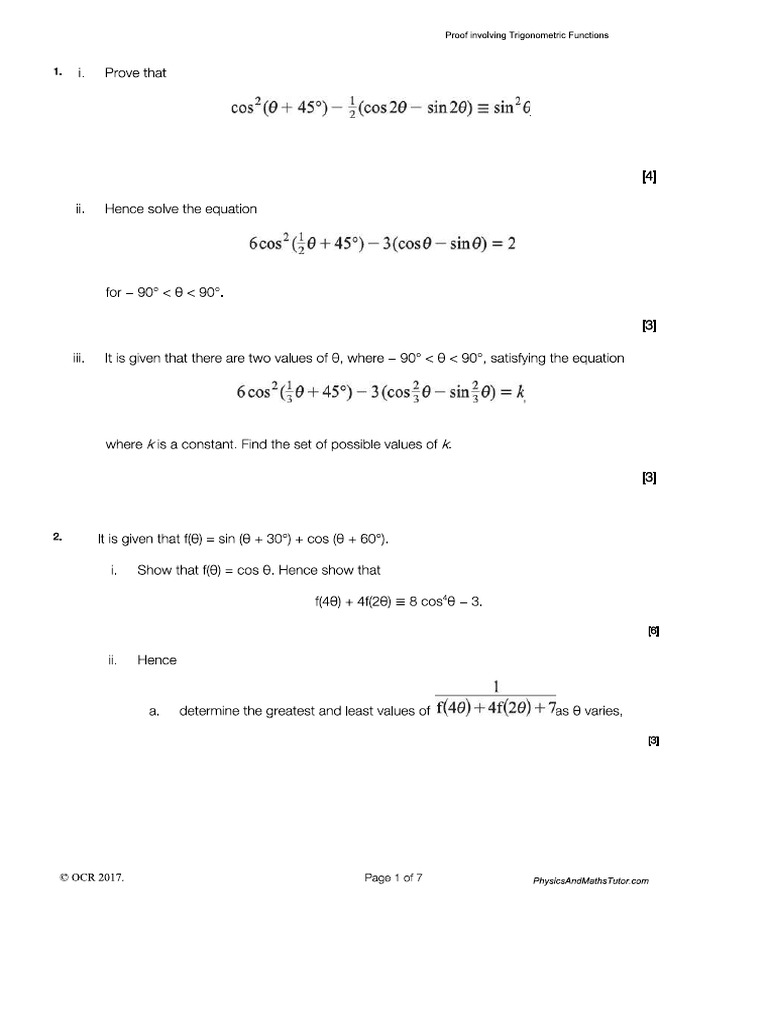 Trig Proofs | PDF
