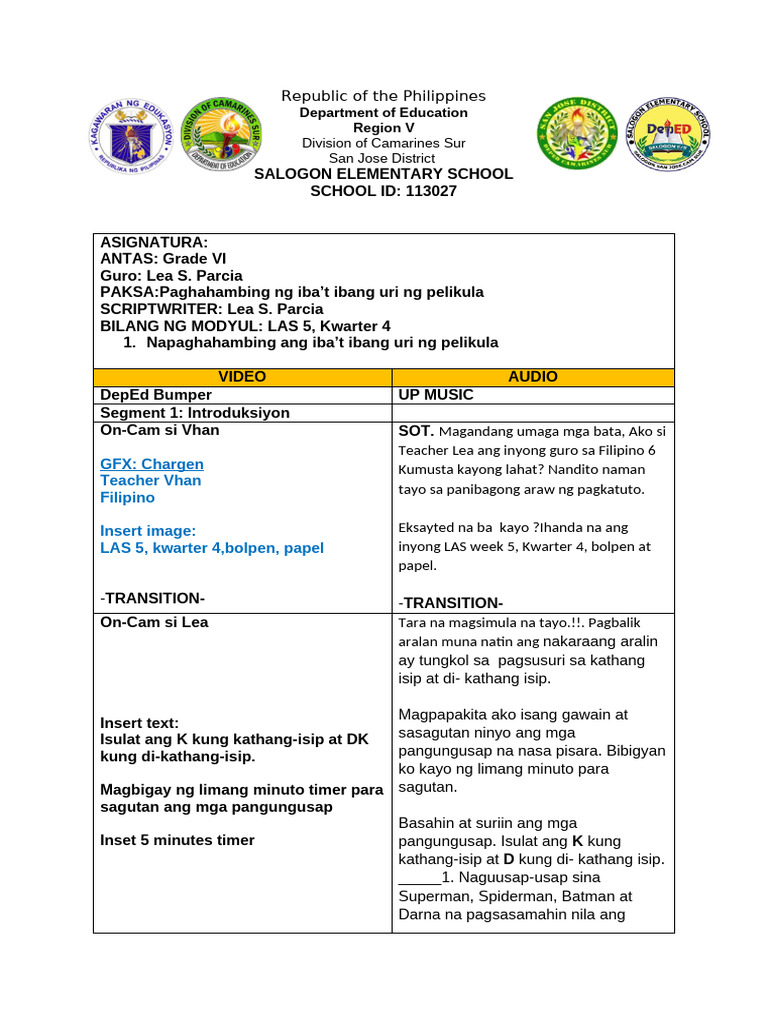 Demonstration Script Mam Vhan | PDF