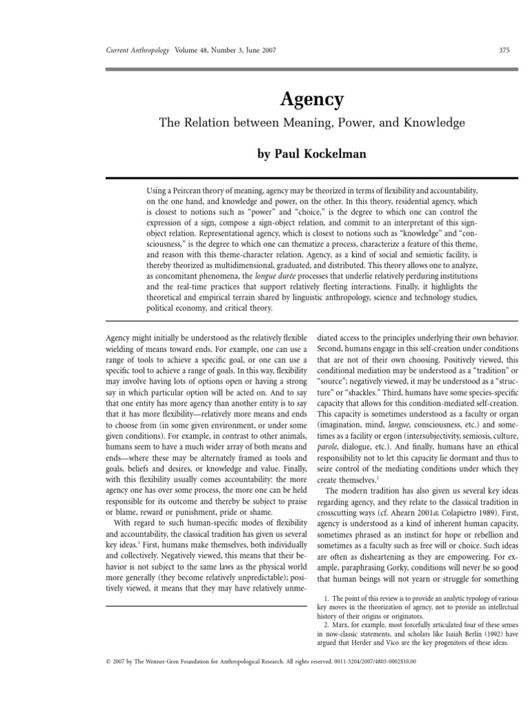 Agency | PDF | Semiotics | Representation (Arts)