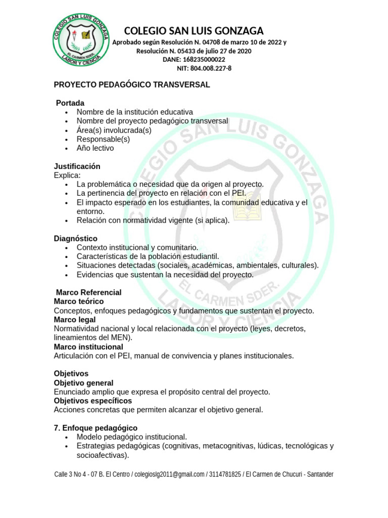 Modelo Proyecto Transversal | PDF | Pedagogía | Aprendizaje
