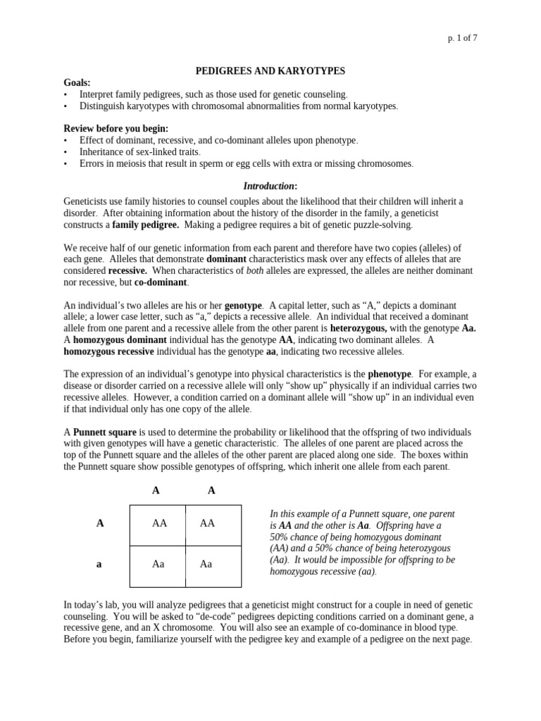 100 - Pedigrees and Karyotypes S18 | PDF | Genotype | Dominance (Genetics)