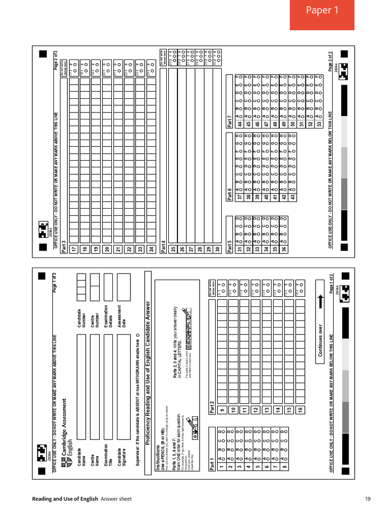 C2 Proficiency Answer Sheet Paper 1 | PDF | Qualifications ...