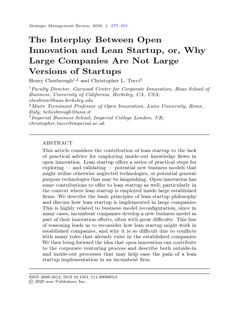 The Interplay Between Open Innovation and Lean Startup, Or, Why Large ...