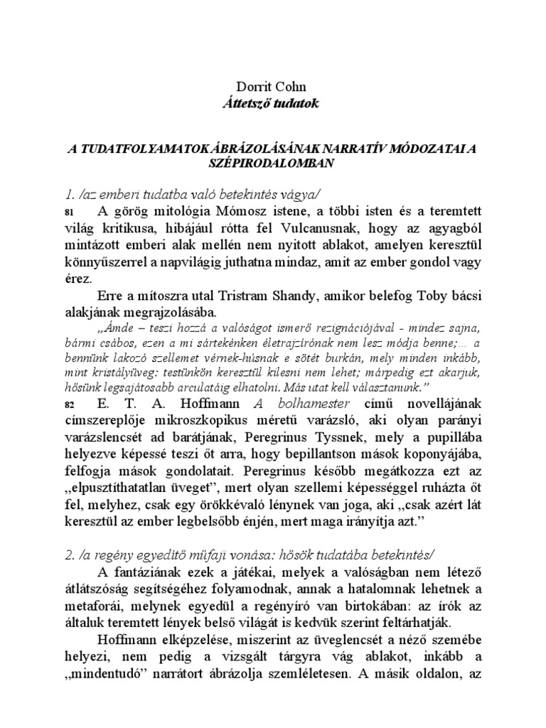 Dorrit Cohn - Áttetsző.tudatok | PDF