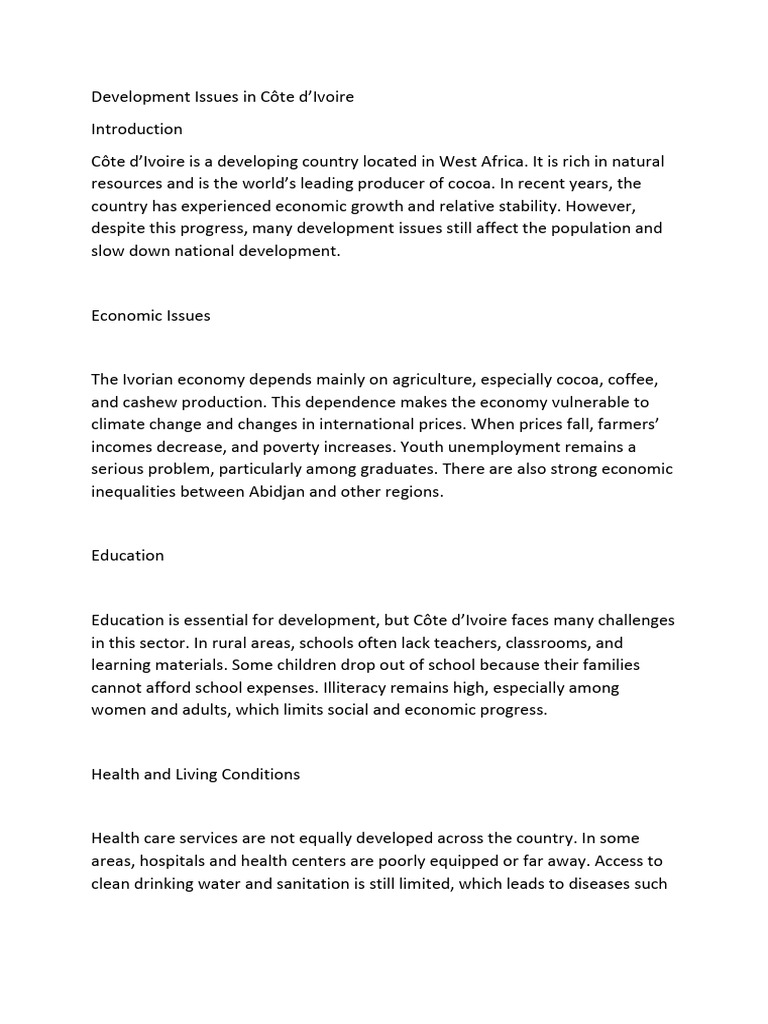 Exposé Oral Development Issues in | PDF | Ivory Coast | Poverty