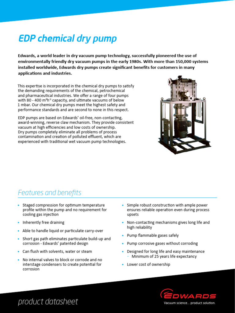 EDP Chemical Dry Pump Datasheet - Edwards | PDF | Pump | Vacuum