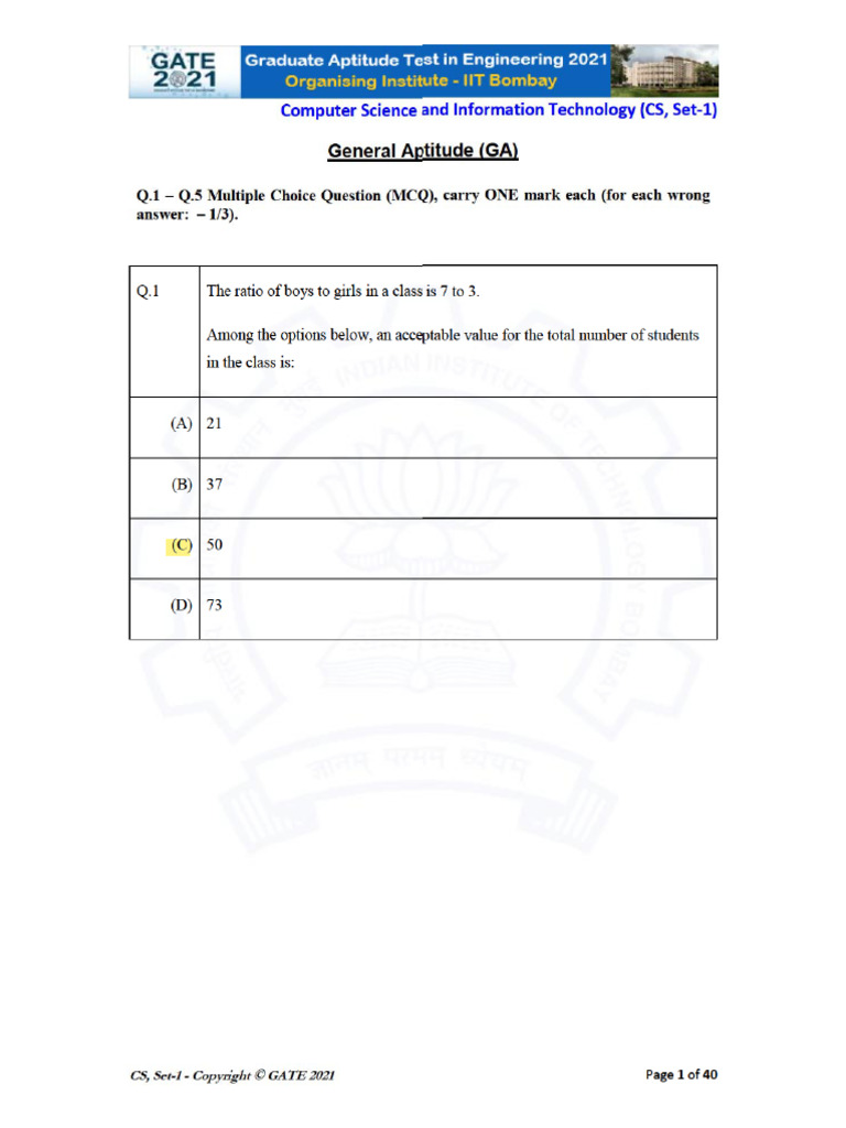 GATE CS QP 2021-l | PDF