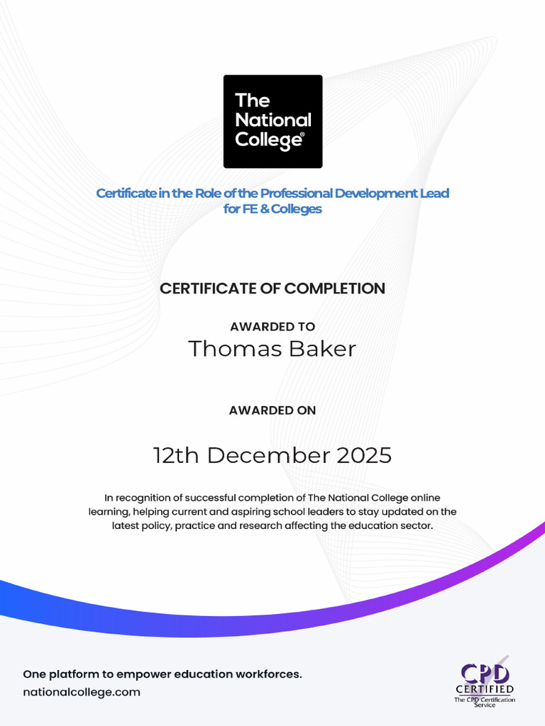 Certificate in the Role of the Professional Development Lead for ...