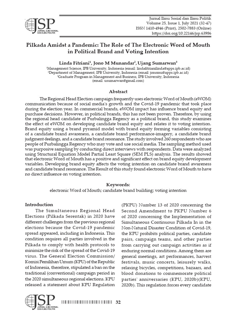 Pilkada Amidst A Pandemic The Role of TH | PDF | Structural Equation ...