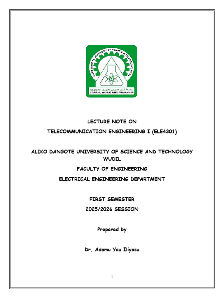 ELE4301 LECTURE ONE 2025_2026 | PDF | Radio Spectrum | Transmission Medium