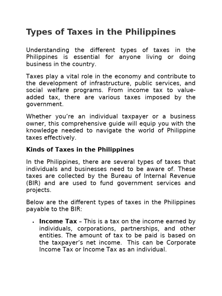 Types of Taxes in The Philippines | PDF | Taxes | Capital Gains Tax