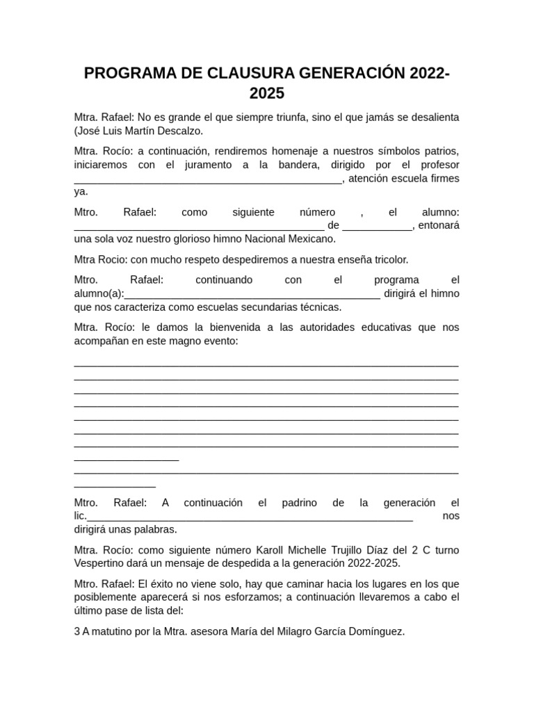 Programa de Clausura 2025 | PDF