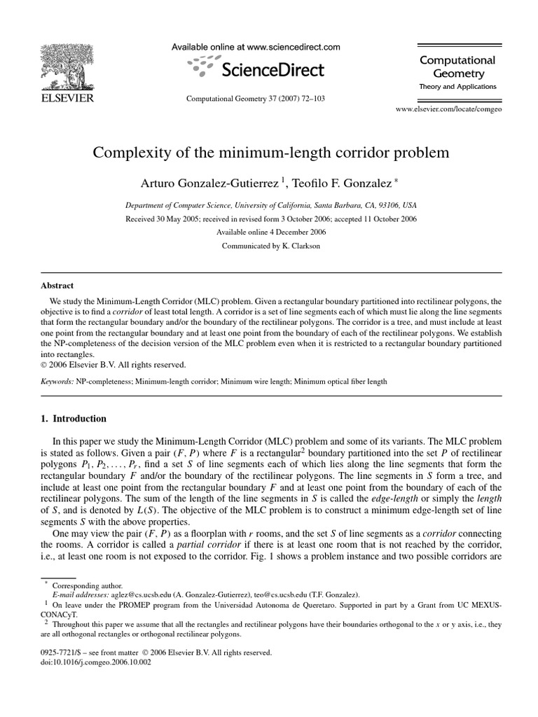 Paper Complexity of the Minimum-length Corridor Problem | PDF | Vertex ...