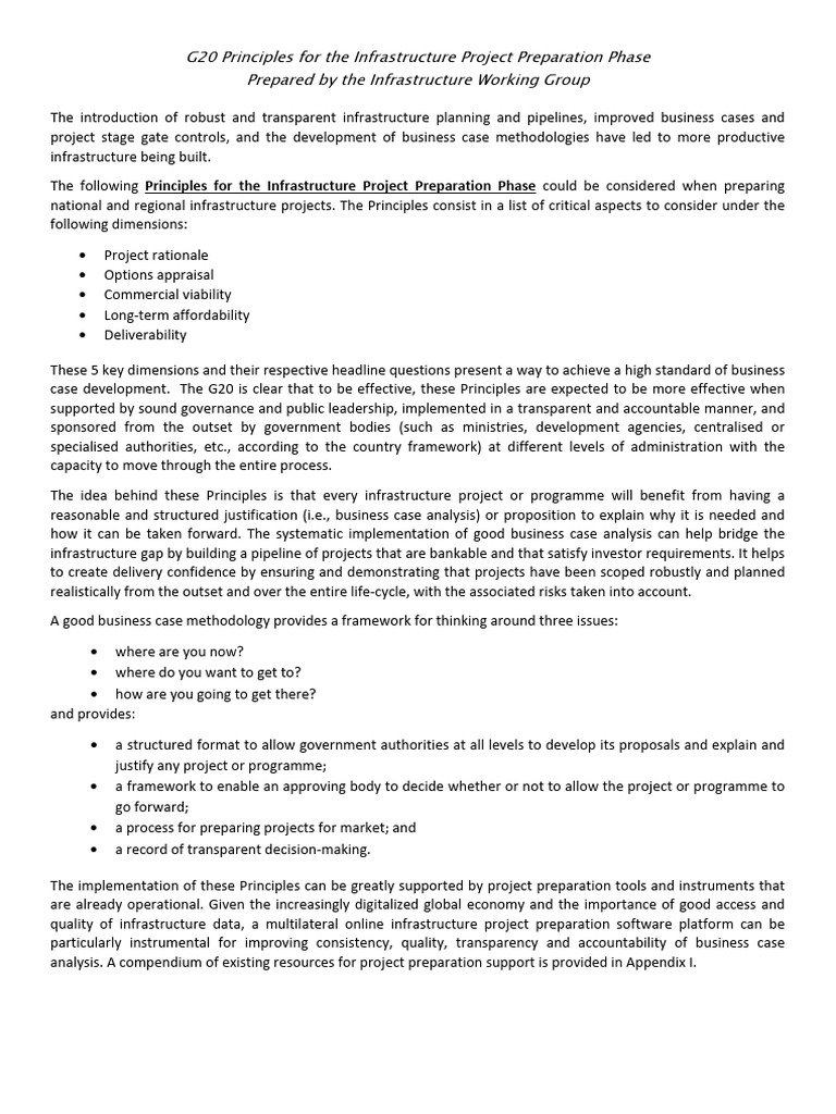 g20 Principles for the Project Prep Phase | PDF | Governance | Externality