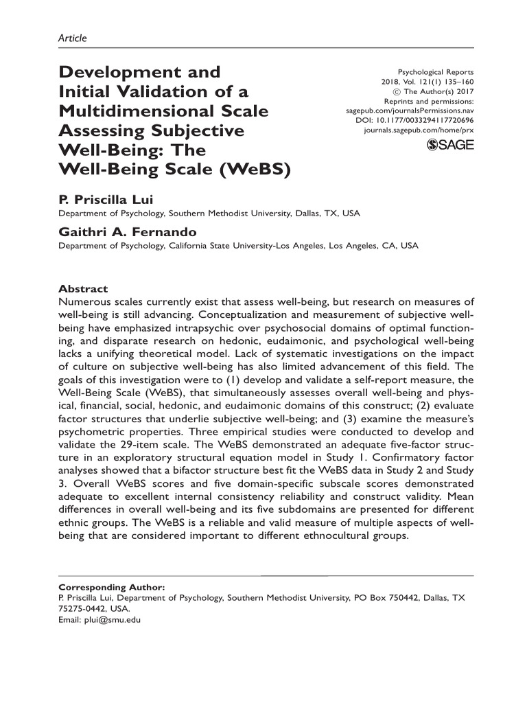 2018 The Well-Being Scale | PDF | Well Being | Psychology