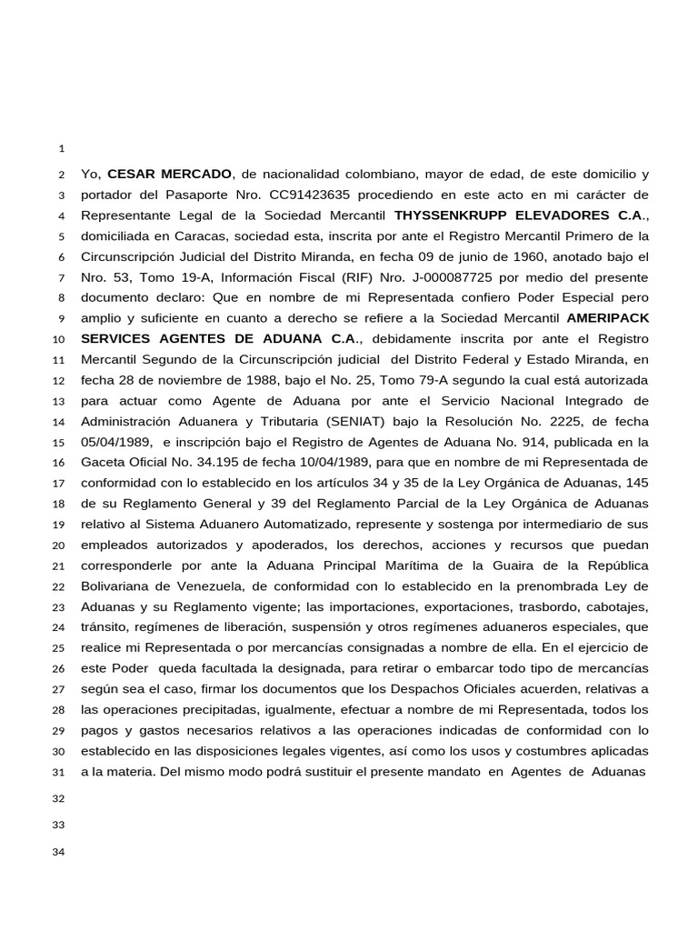 Poder Ameripac Services Agentes de Aduana | PDF | aduana | Gobierno