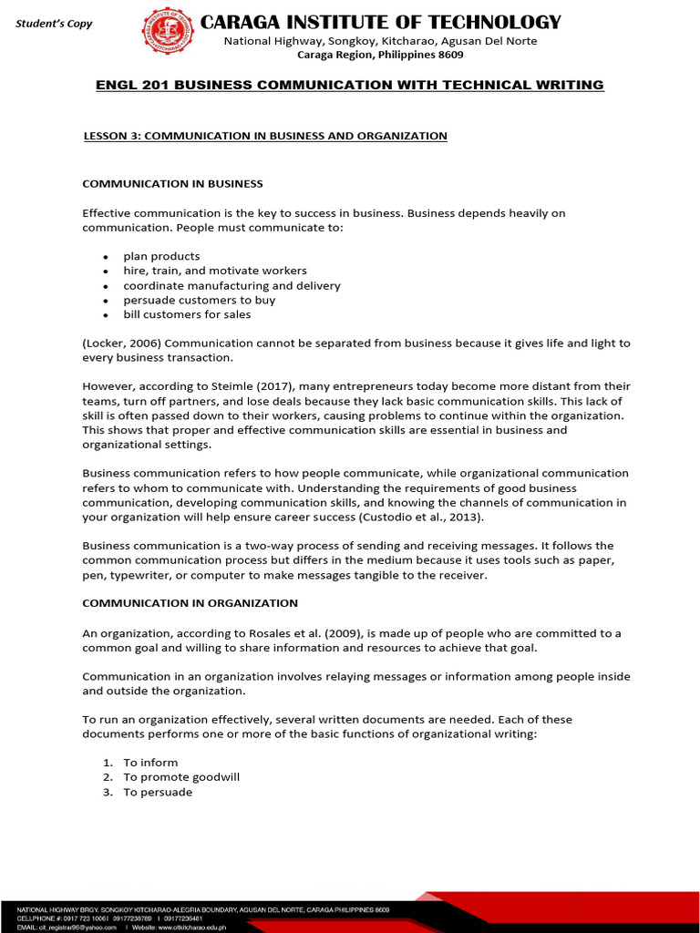 Engl 201 Business Communication With Technical Writing | PDF ...