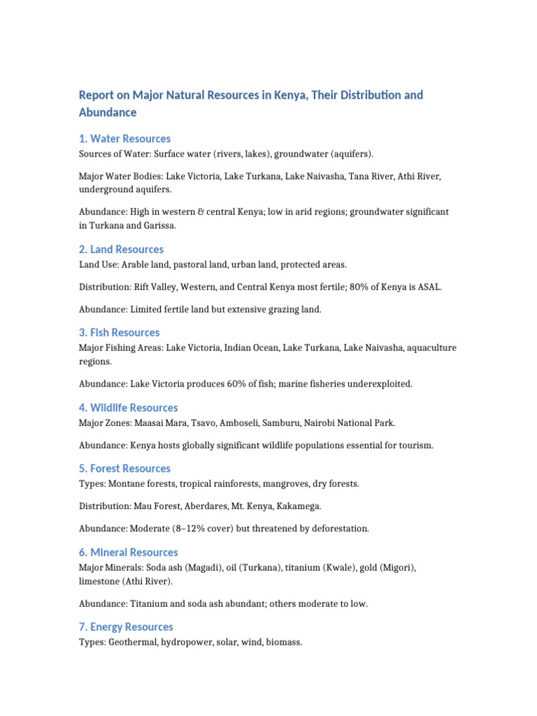 Kenya Natural Resources Report | PDF