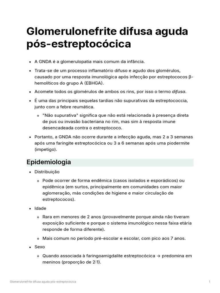 Glomerulonefrite Difusa Aguda Ps-Estreptoccica | PDF | Endotélio | Antígeno