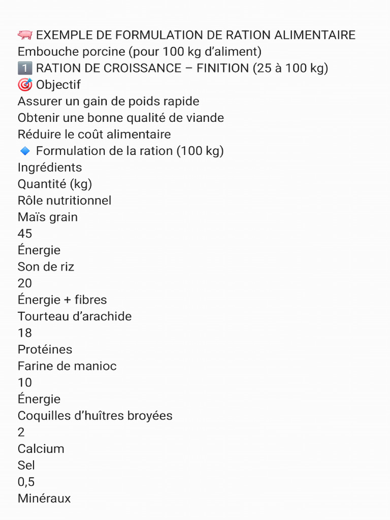 Ration Alimentaire Porcs | PDF