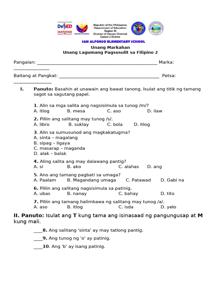 Summative Filipino 2 | PDF