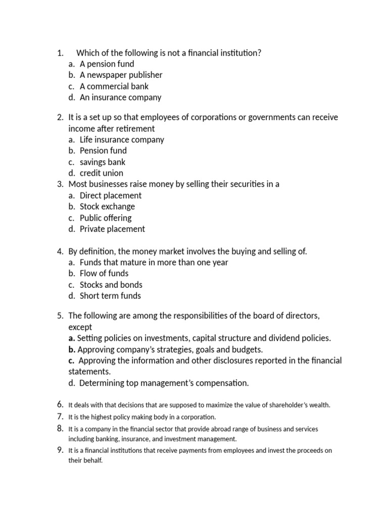 Business Finance 1st Quiz | PDF