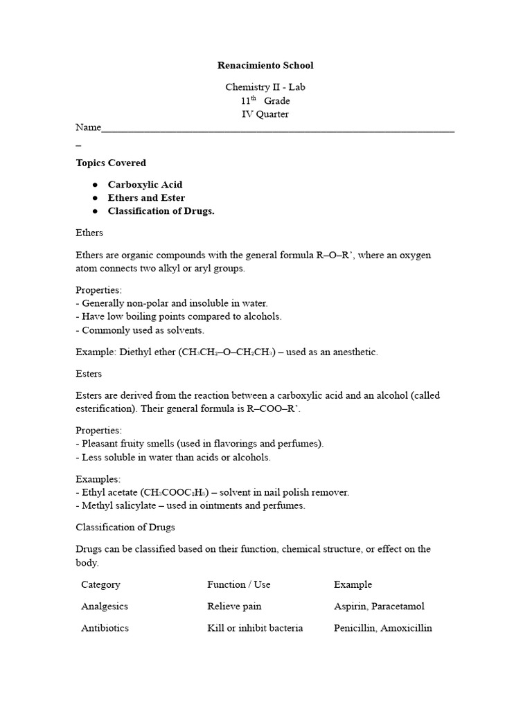Lab IV- Quarter -- Chemistry | PDF | Ester | Ether
