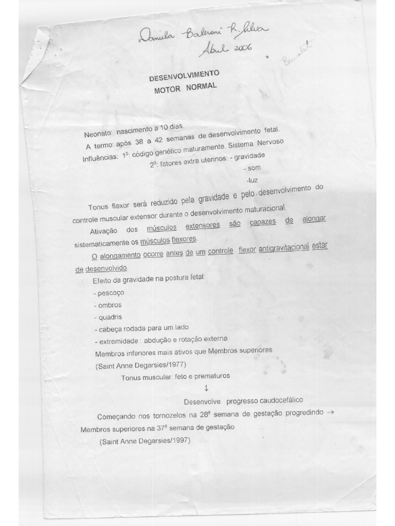 Desenvolvimento Motor Normal Texto 1 | PDF