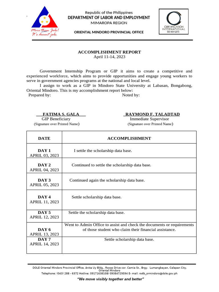 UPDATED Accomplishment Report | PDF