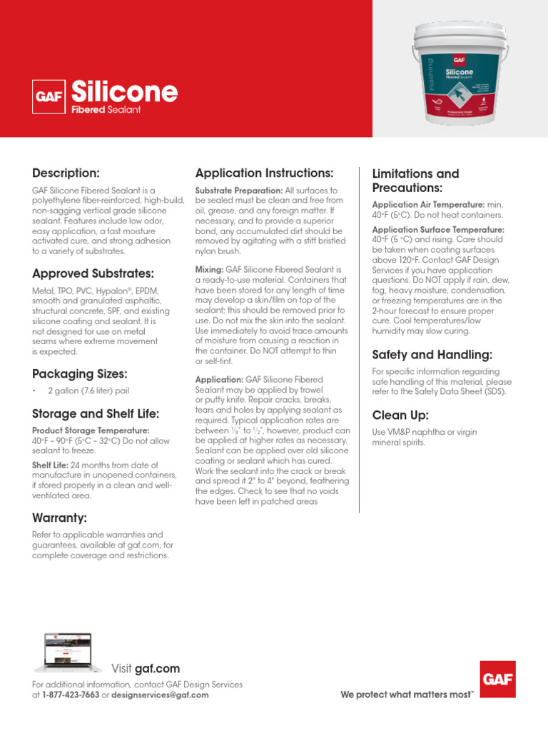 Gaf Silicone Fibered Sealant Data Sheet Comco708 | PDF | Silicone | Solid