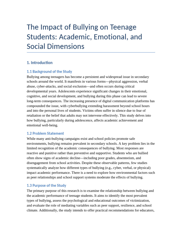Full Bullying Research Proposal Ch1 Ch2 | PDF | Bullying | Adolescence