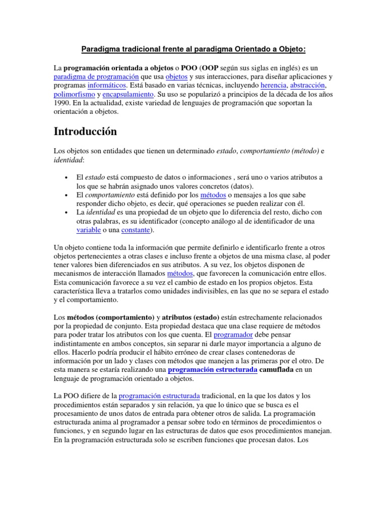 Paradigma Tradicional Frente Al Paradigma Orientado A Objeto | PDF ...