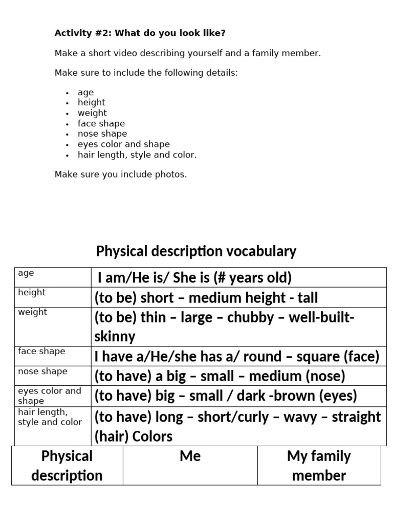 Physical Description Vocabulary | PDF
