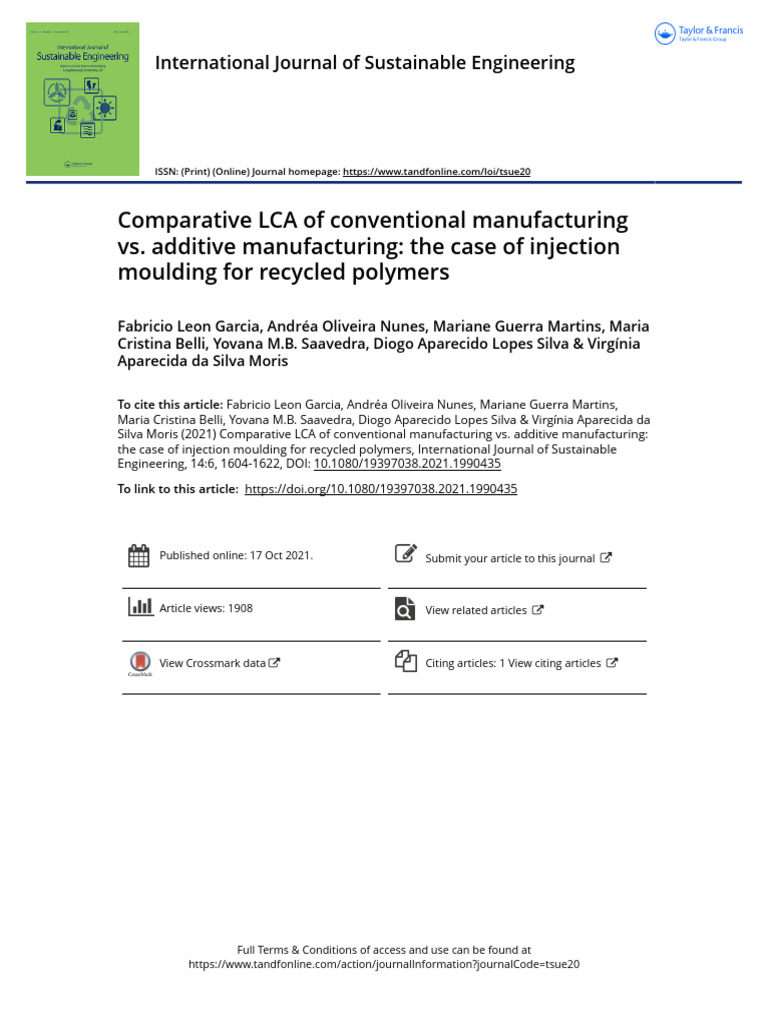 2021 - Comparative LCA of Conventional Manufacturing Vs Additive ...