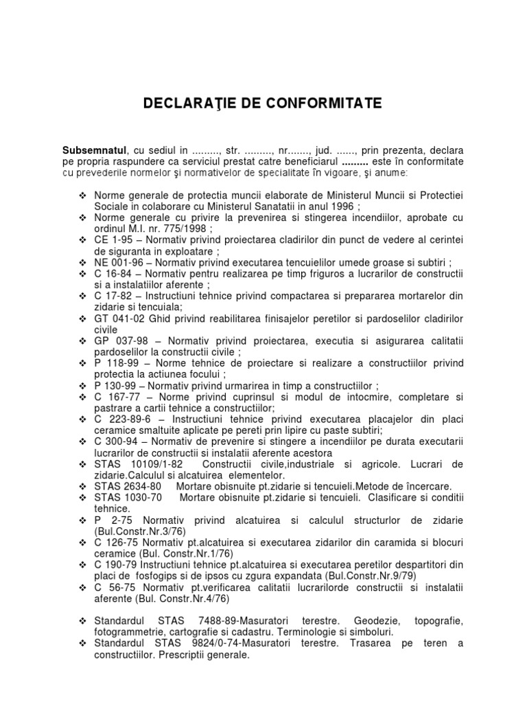 Declaraţie de Conformitate | PDF
